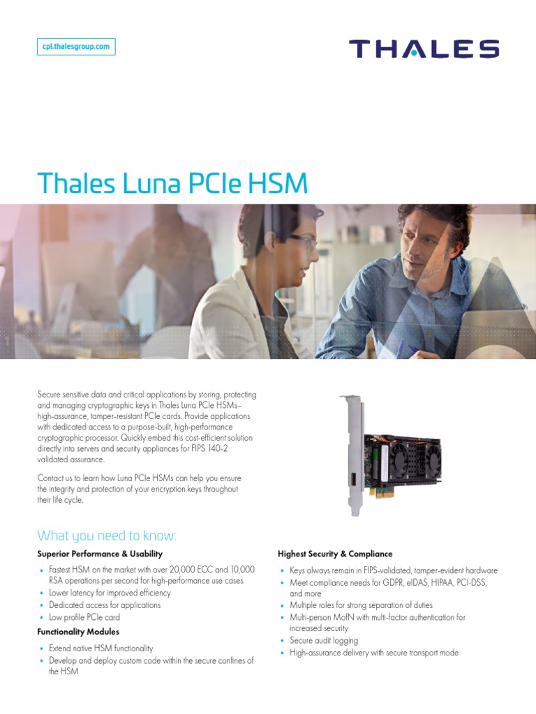 Thales Luna Pcie HSM 7 PB | PDF | Espionage Techniques | Cryptography Thales Luna Pcie HSM 7 PB | PDF | Espionage Techniques | Cryptography