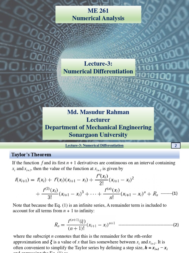 ME 261 (Lecture-4, Numerical Differentiation) | PDF | Finite Difference | Derivative