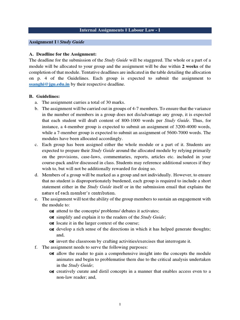 Labour Law I - Internal Assignments - Guidelines | PDF | Concept ...