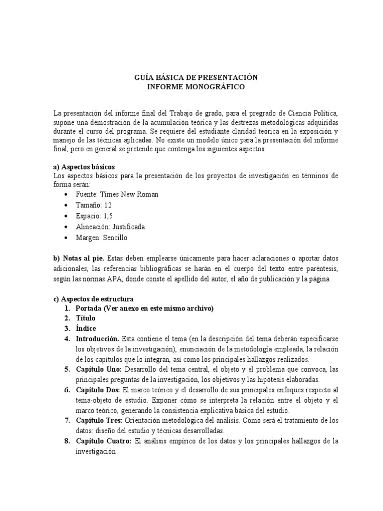 ANEXO 4a GUIA PRESENTACIÓN INFORME MONOGRÁFICO | PDF | Teoría | Science