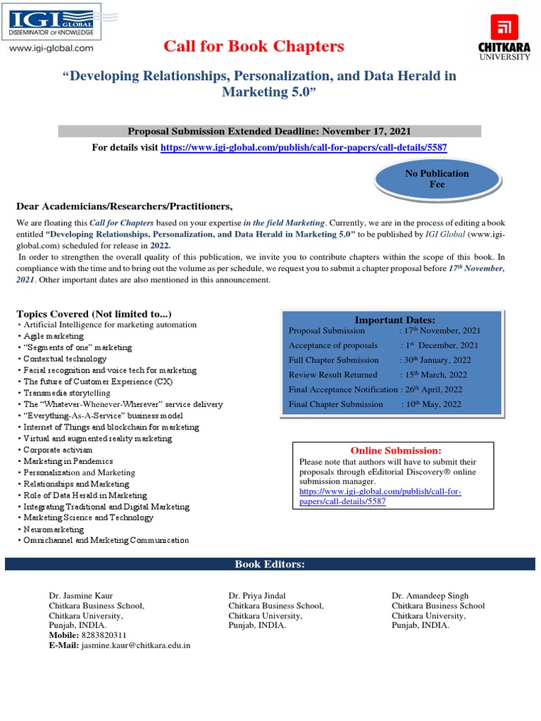 Call For Book Chapters | PDF | Marketing | Public Sphere