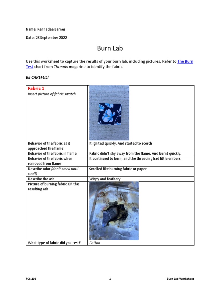 Burn Lab | PDF | Textiles | Materials