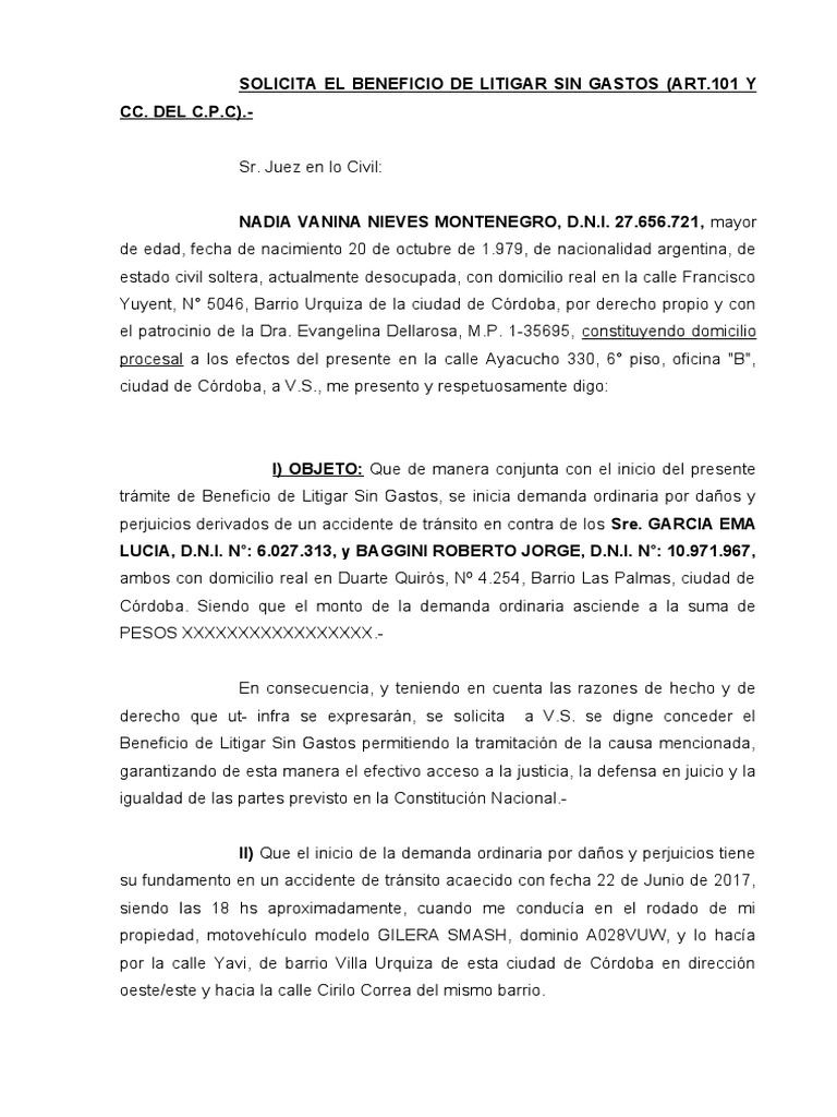 Solicita El Beneficio de Litigar Sin Gastos | PDF