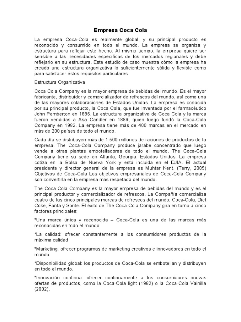 Empresa Coca Cola | PDF | La compañia de coca Cola | Business