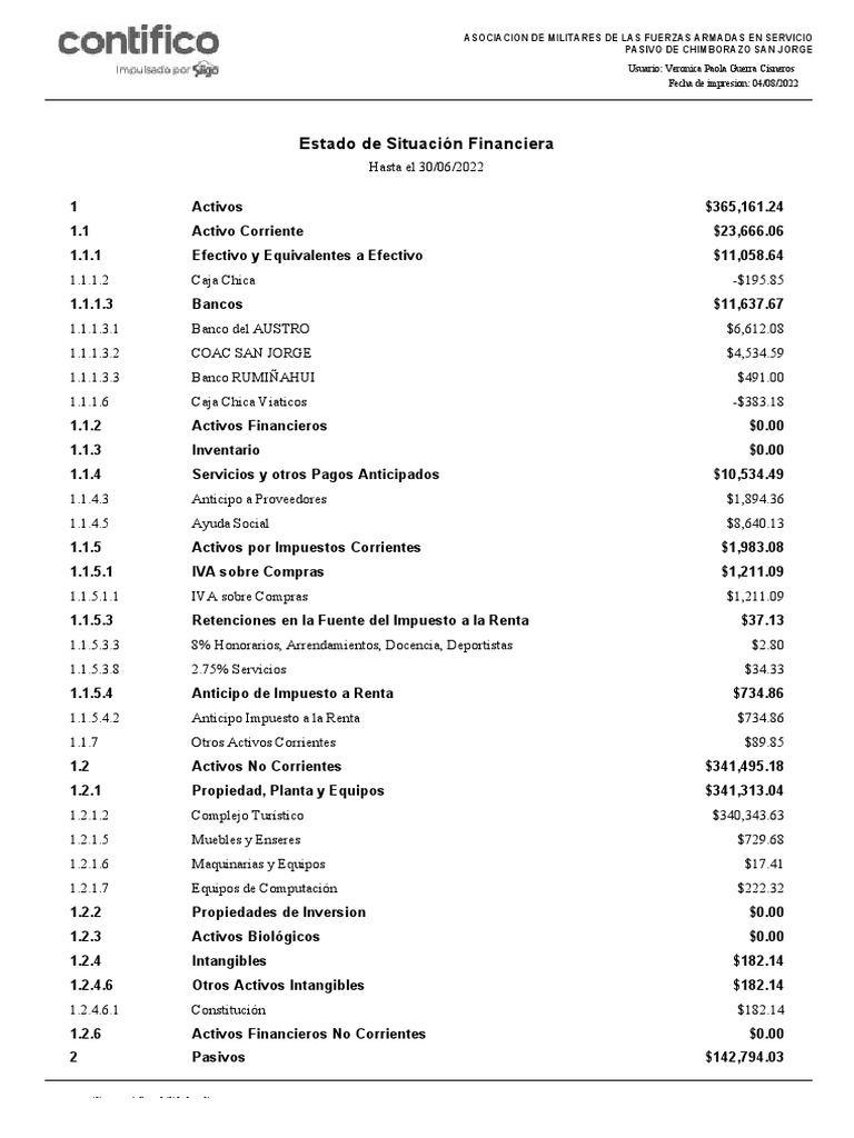 Estado Situacion Financiera | PDF | Contabilidad | Economía Financiera