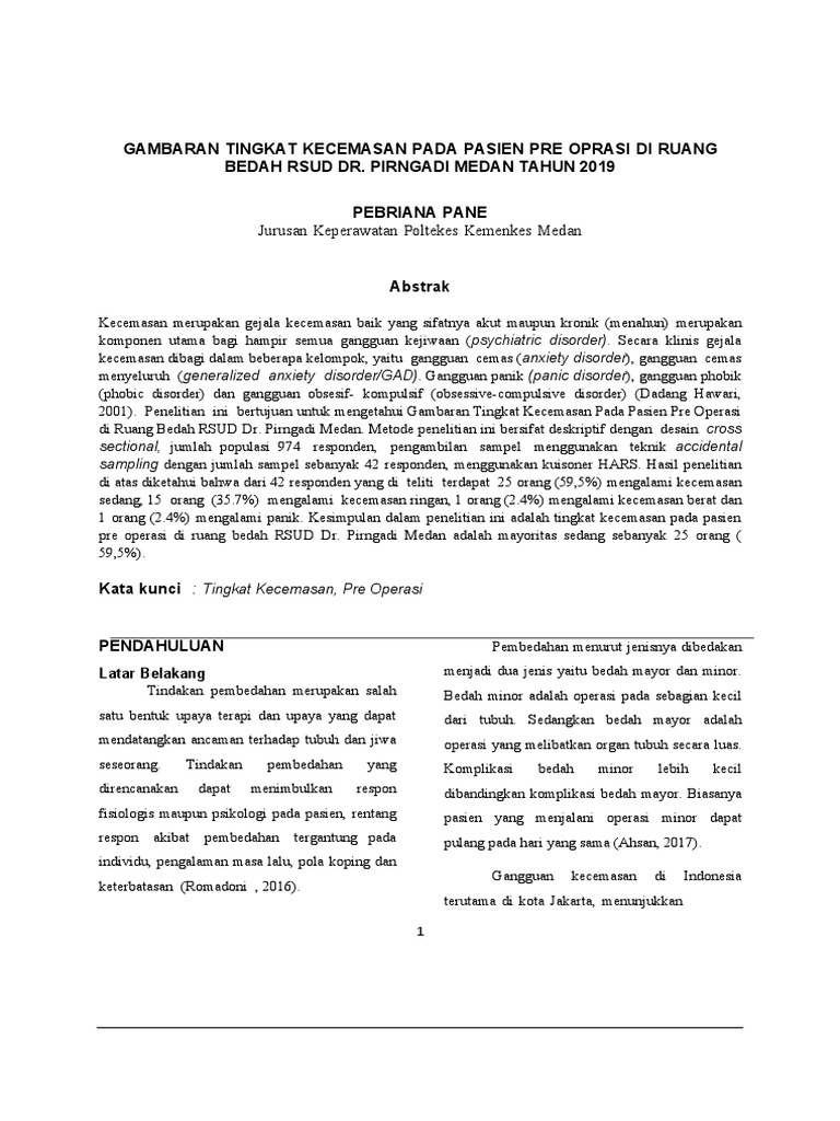 Tingkat Kecemasan Pasien Pre Operasi | PDF