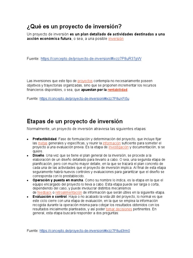 Qué Es Un Proyecto de Inversión | PDF