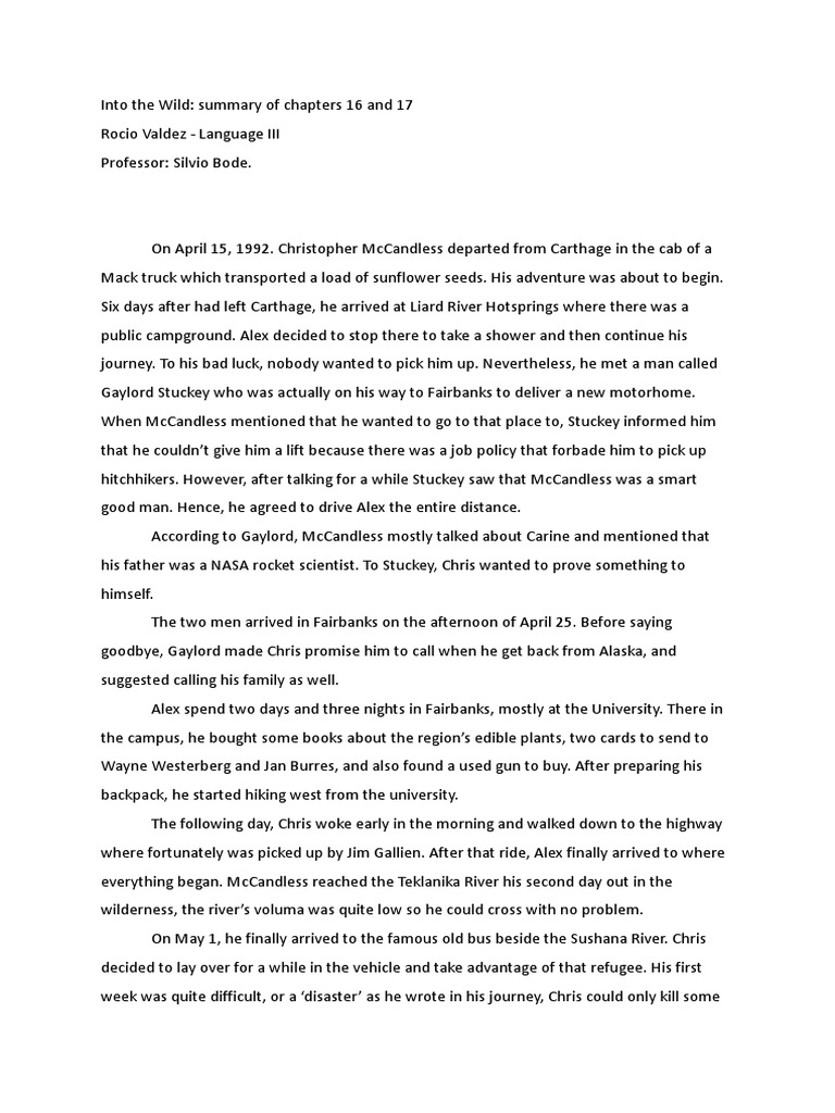 Into The Wild - Summary of Chapters 16 and 17. Rocio Valdez - Lengua 3 ...