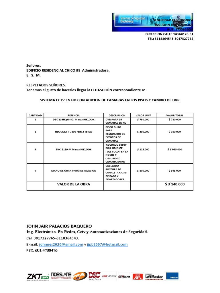 Cotizacion Edificio Chico 95 CCTV | PDF