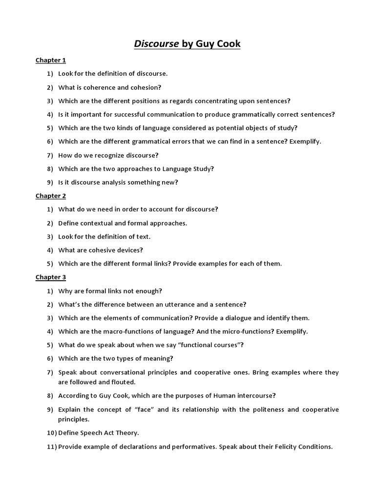 Discourse Questionnaire | PDF | Discourse | Communication