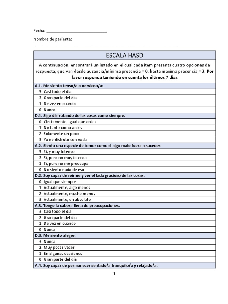 ESCALA HASD - Autocuidado | PDF ESCALA HASD - Autocuidado | PDF