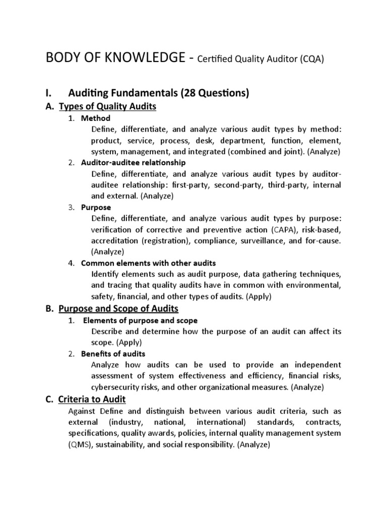 Certified Quality Auditor Guide | PDF