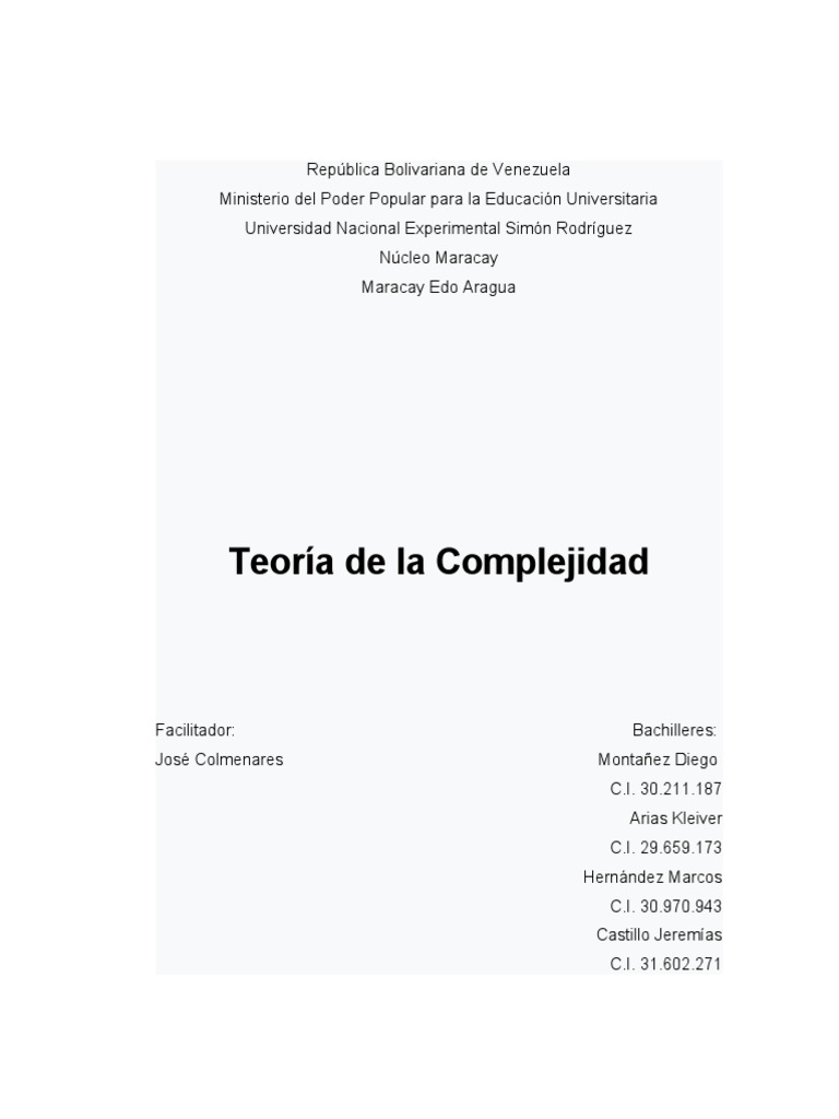 Teoria de La Complejidad | PDF | Complejidad | Entorno natural