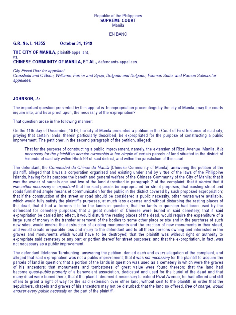 G.R. No. L-14355 | PDF | Eminent Domain | Supreme Court Of The United ...