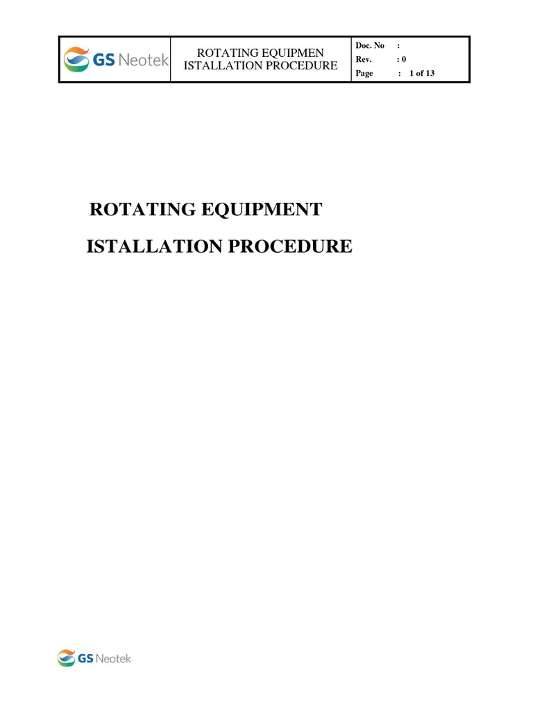 Installation Procedure and Alignment Tolerances for Rotating Equipment ...