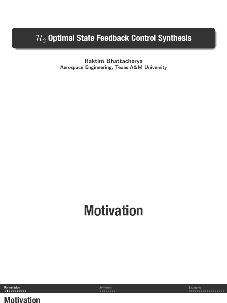 H2 Optimal State Feedback Control Synthesis | PDF | Cybernetics | Mechanics H2 Optimal State Feedback Control Synthesis | PDF | Cybernetics | Mechanics