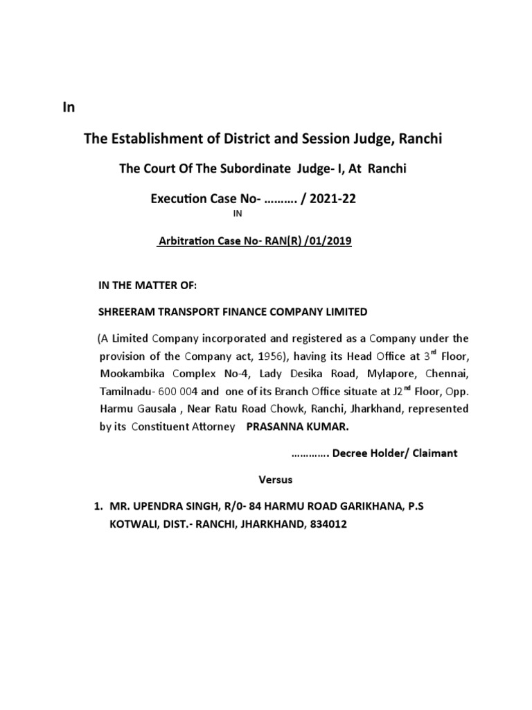 Execution Case Of Sriram Finance 2021 Pdf Judgment Law Judge