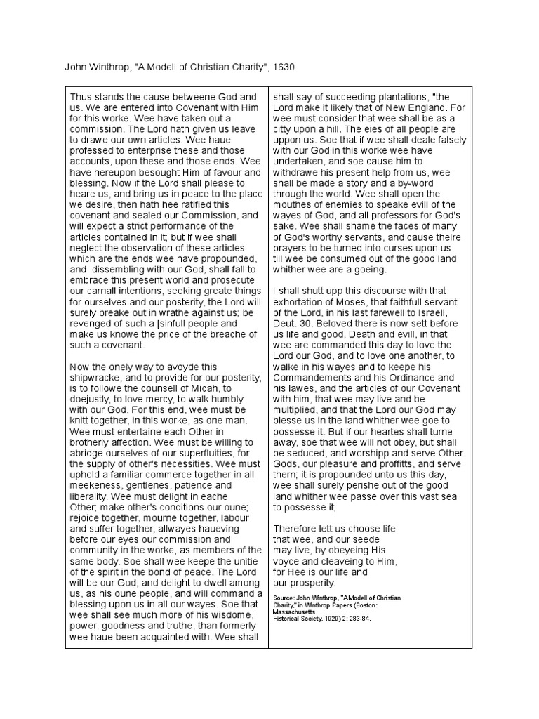 John Winthrop's "Model of Christian Charity | PDF | Torah Books | Old ...