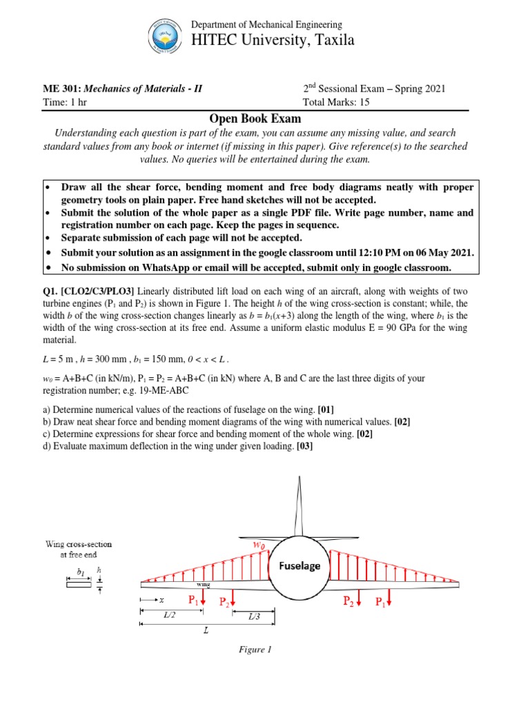 ME 301: Mechanics of Materials - II 2nd Sessional Exam – Spring 2021 ...