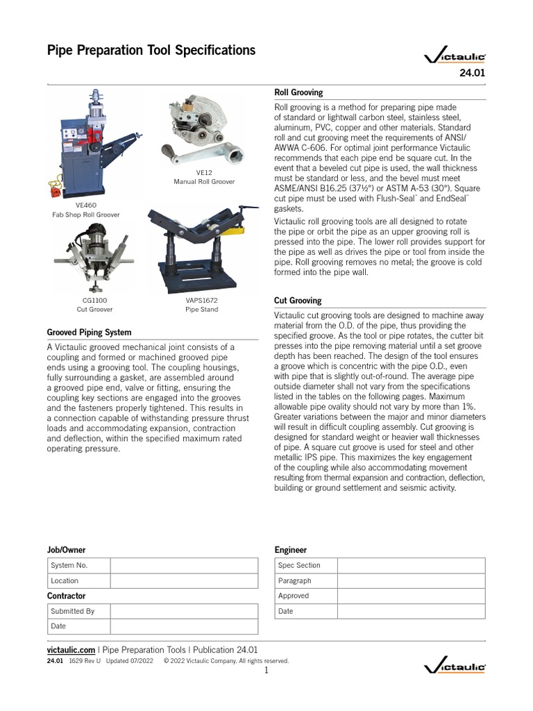 Pipe Preparation Tool Specifications: Roll Grooving | Download Free PDF ...