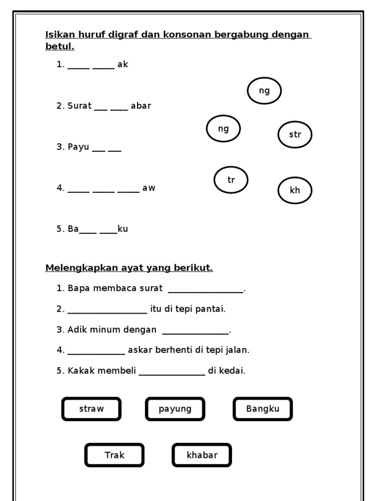Isikan Huruf Digraf Dan Konsonan Bergabung Dengan Betul | PDF | Seni ...