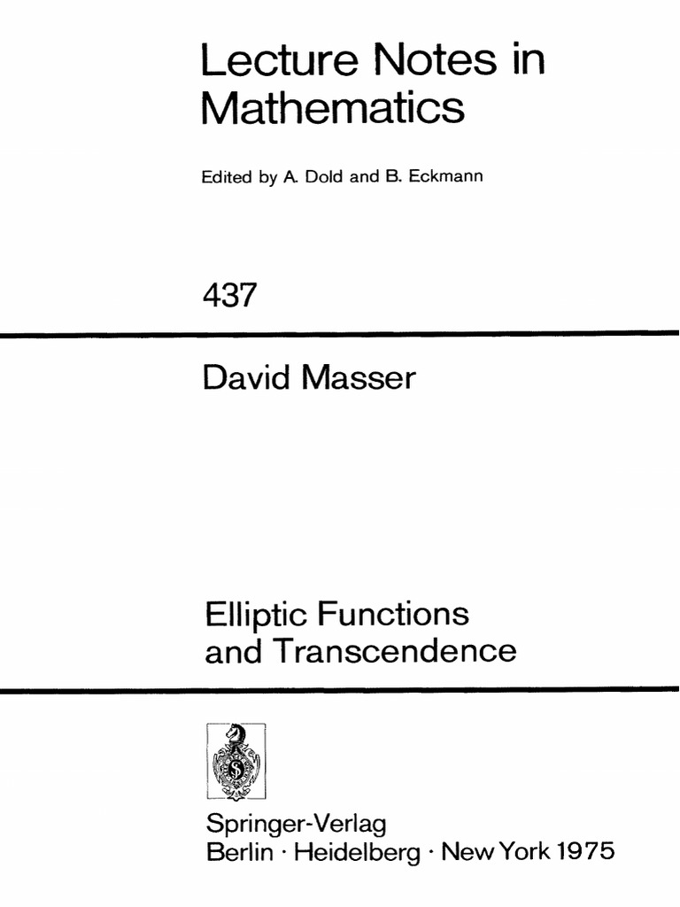 Elliptic Functions and Transcendence - Masser D. | PDF