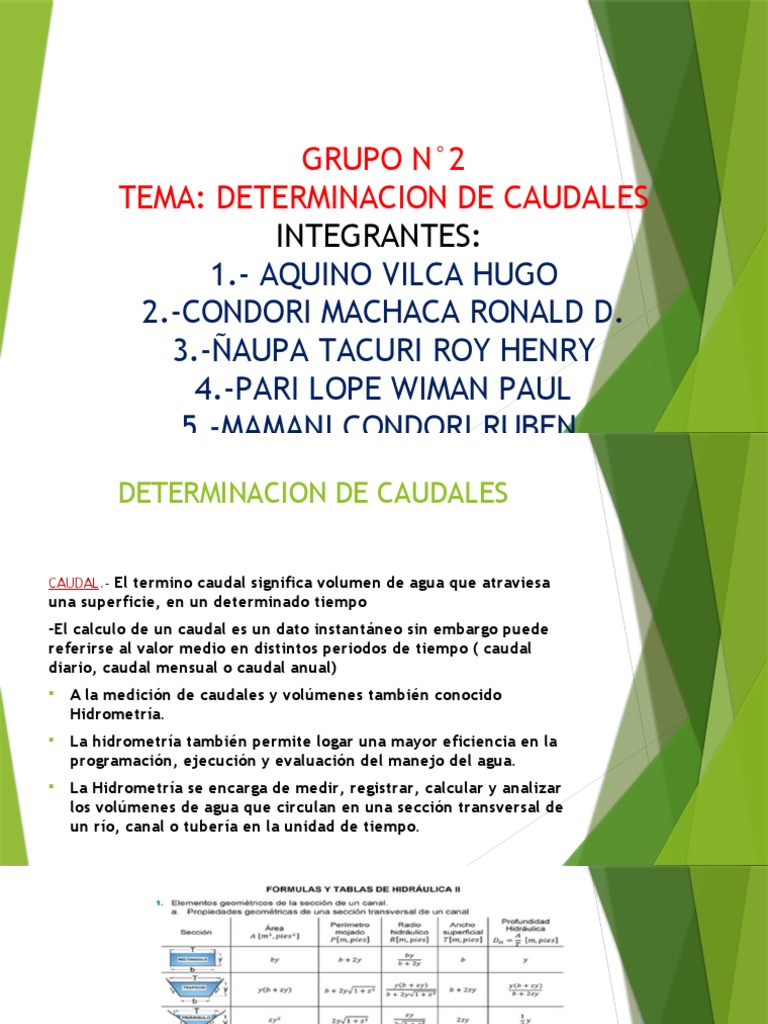 Grupo N°2 Determinacion de Caudales | PDF | Descarga (hidrología) | Agua