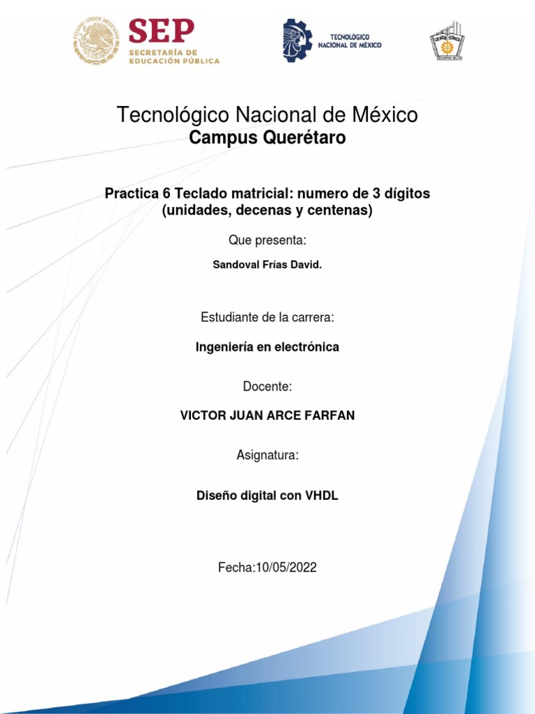 Practica No.5 - Sandoval Frias David | PDF | Vhdl | Arreglos de compuertas lógicas programables ...