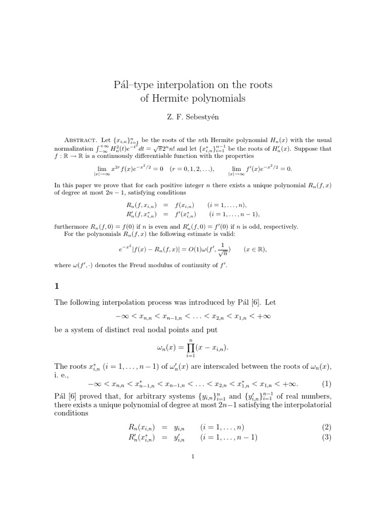 Pál Type Interpolation On The Roots Of The Hermite Polynomials Pdf Interpolation Square Root