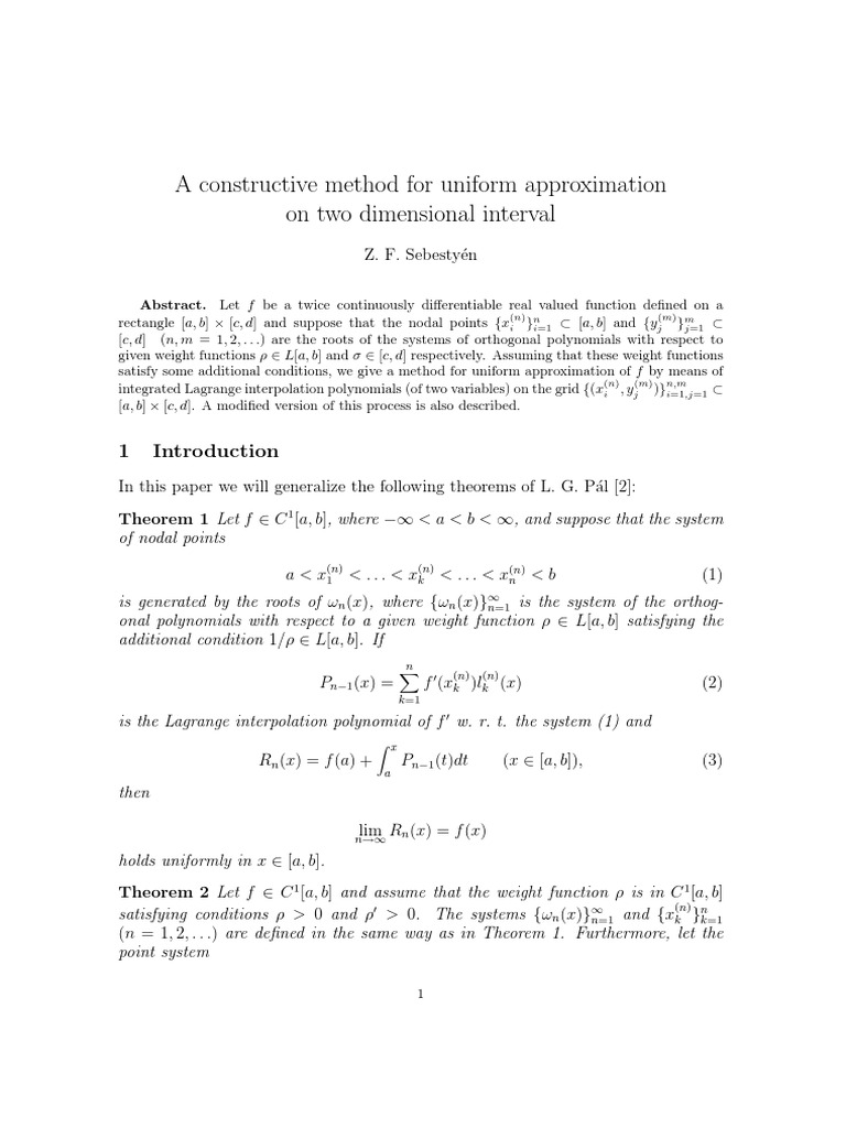A Constructive Method For Uniform Approximation On Two Dimensional ...