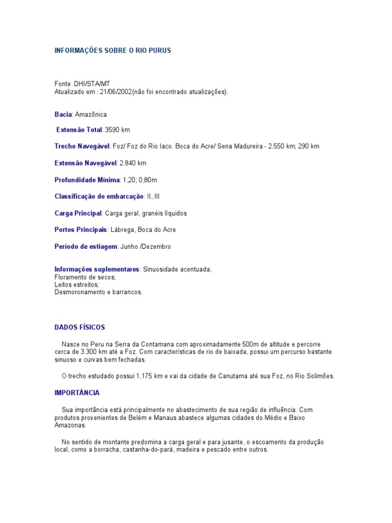 Rio Purus | PDF | Geociências