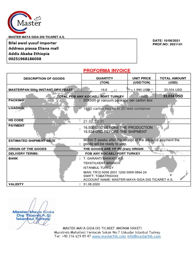 Proforma Invoice for Master Maya Gida | PDF