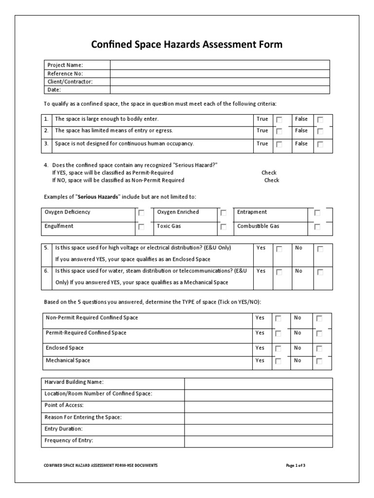 Confined Space Hazards Assessment Form | PDF | Safety | Occupational ...