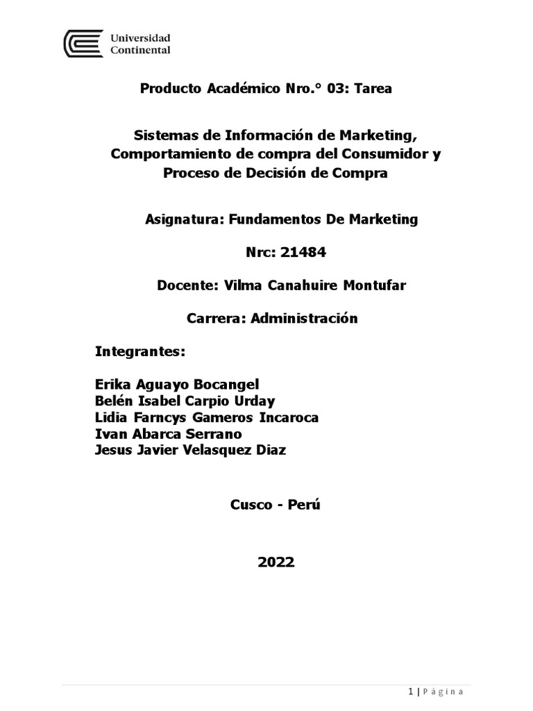 Producto Acad Mico 03 Fundamentos de Marketing UIII 2022 1 PDF | PDF | Marketing | Comportamiento