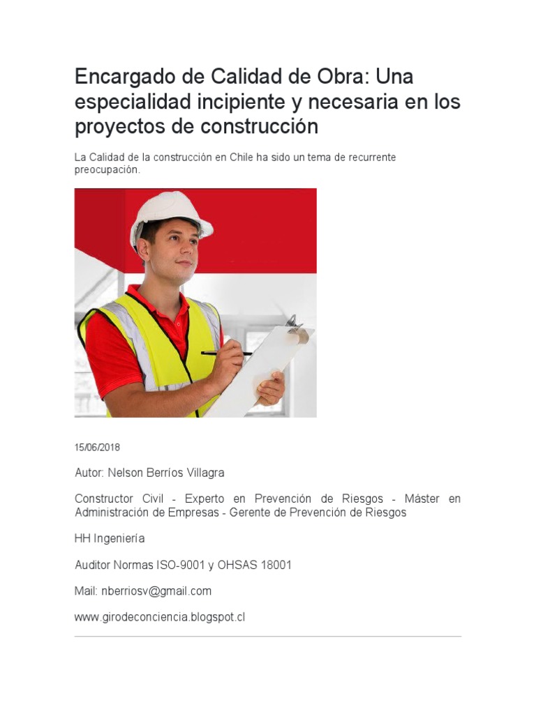 Encargado de Calidad de Obra | PDF | Calidad (comercial) | Sistema de ...