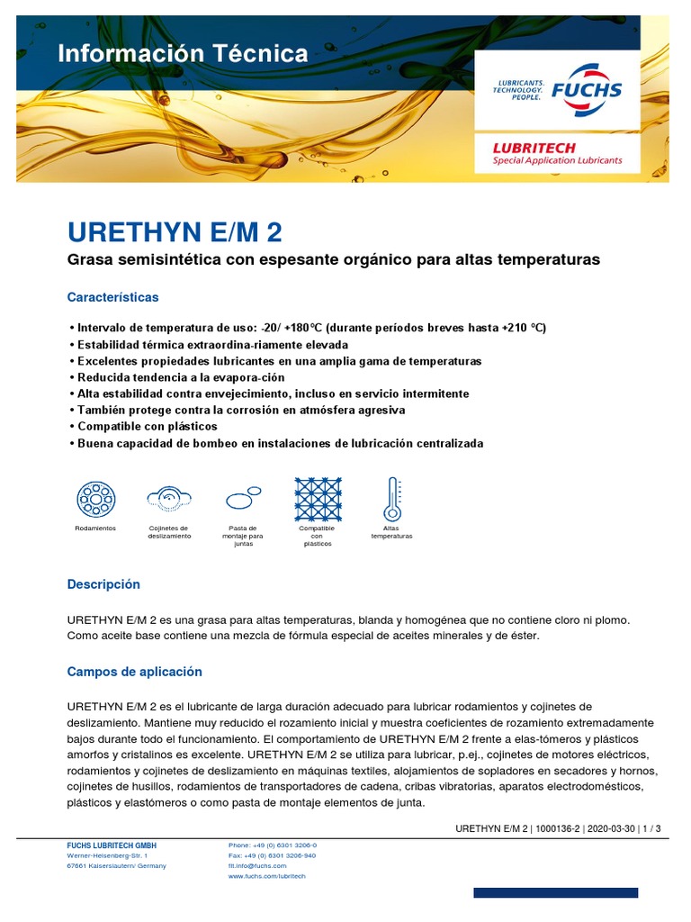 Urethyn E-M 2 - Pi - (Es-Es) | PDF | Rodamiento (Mecánico) | Lubricante