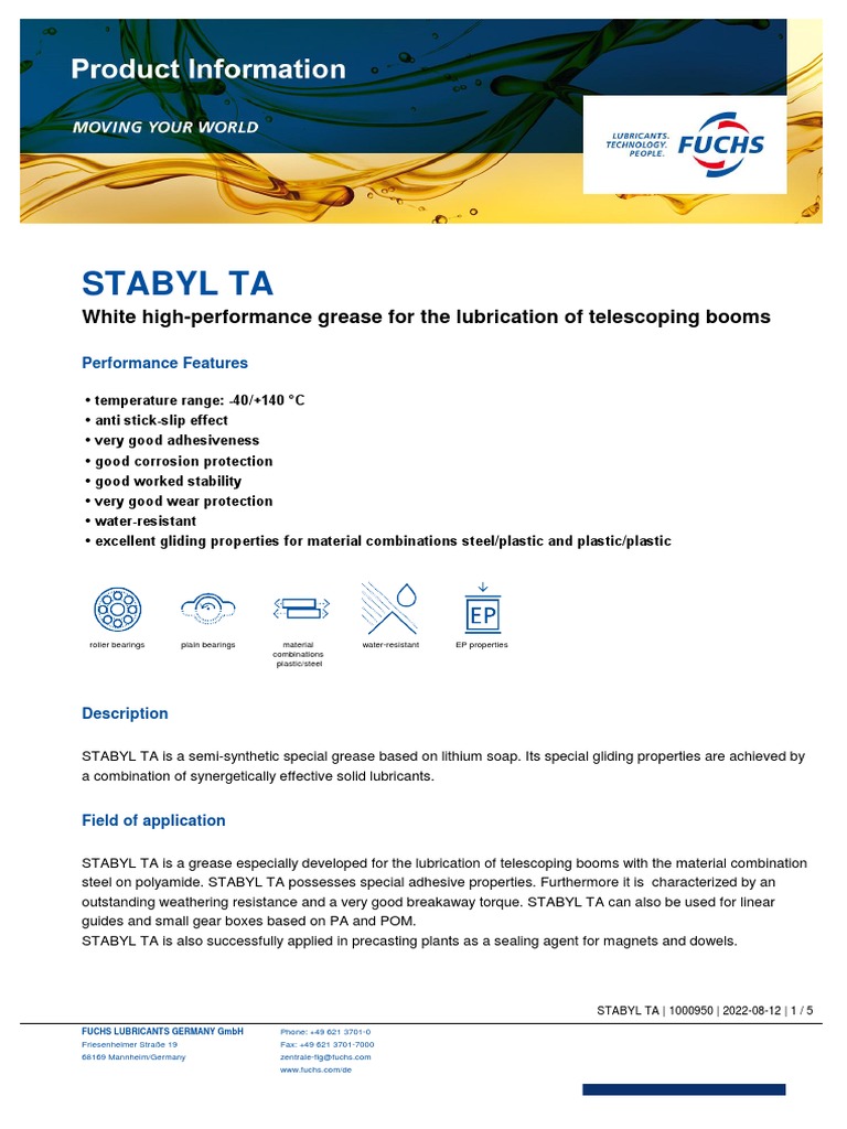 STABYL TA High-Performance Grease for Telescoping Booms | PDF ...