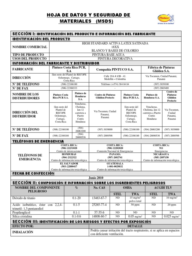 MSDS 18XX High Standard Latex Satinada - LX 6 - e | PDF | Solubilidad ...