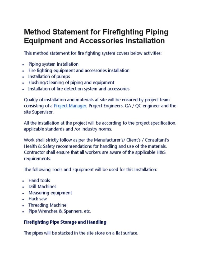 Method Statement For Firefighting Piping Equipment and Accessories ...