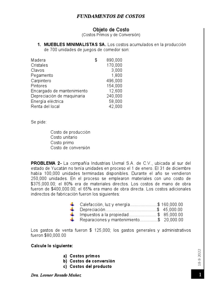 Elementos y Objeto de Costos | PDF | Economias