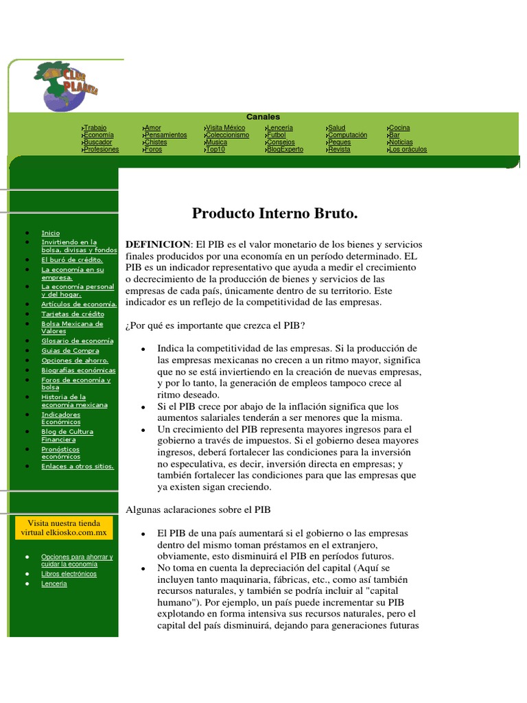 Producto Interno Bruto.: DEFINICION: El PIB Es El Valor Monetario de ...