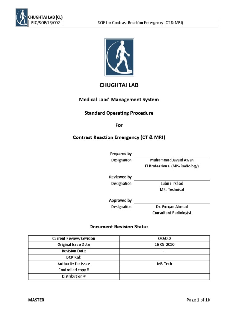 SOP For Contrast Reaction Emergency (CT & MRI) (0.0-2020) | PDF ...