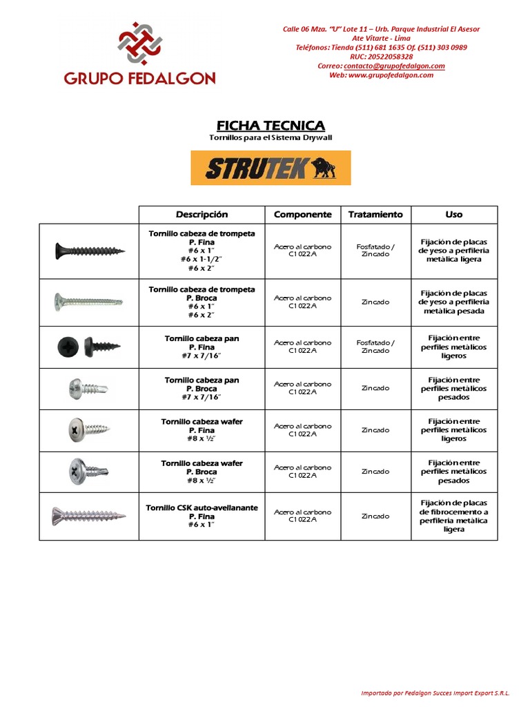 Ficha Tecnica STK Tornillos | PDF | Tornillo | Rieles