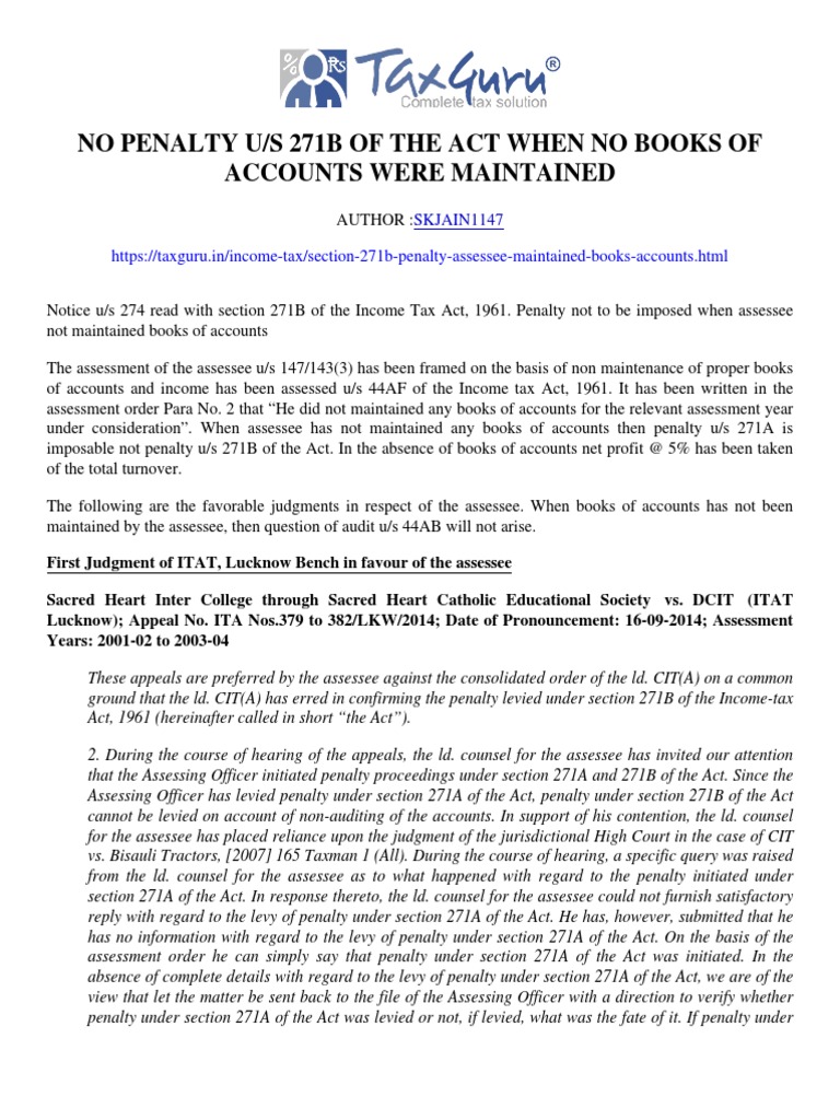 S 271B of The Act When No Books of Accounts Were Maintained - Taxguru ...