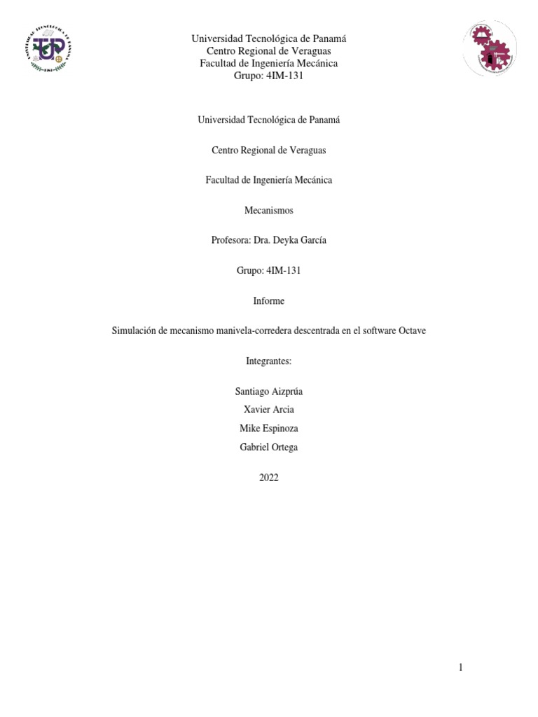 (Mecanismos) Informe Codigo Proyecto Grupo 4 | PDF | Velocidad | Aceleración