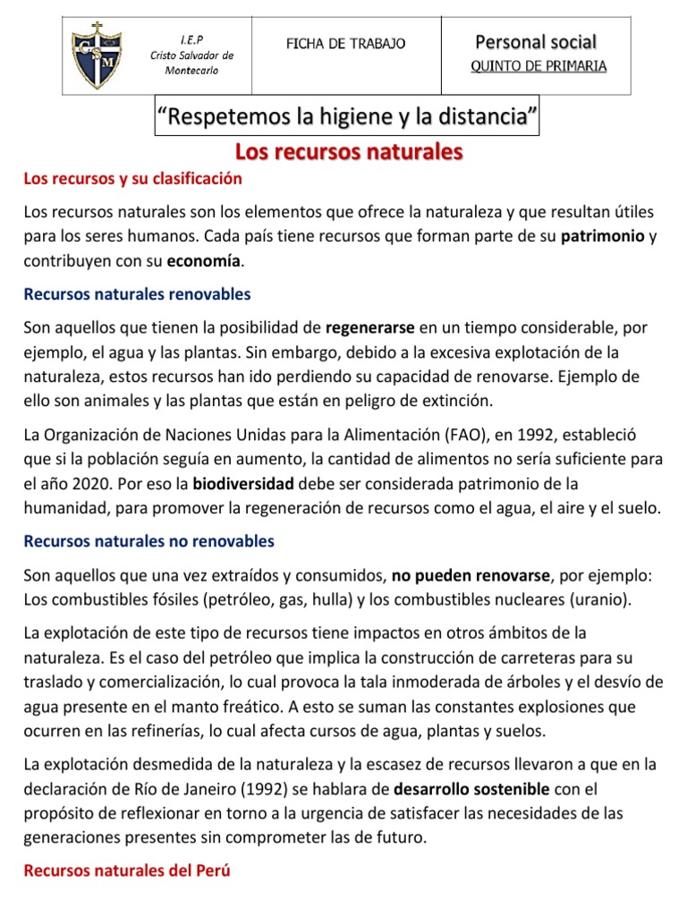 Sesión 6-Los Recursos Naturales-5to de Primaria | PDF | Perú | Agua