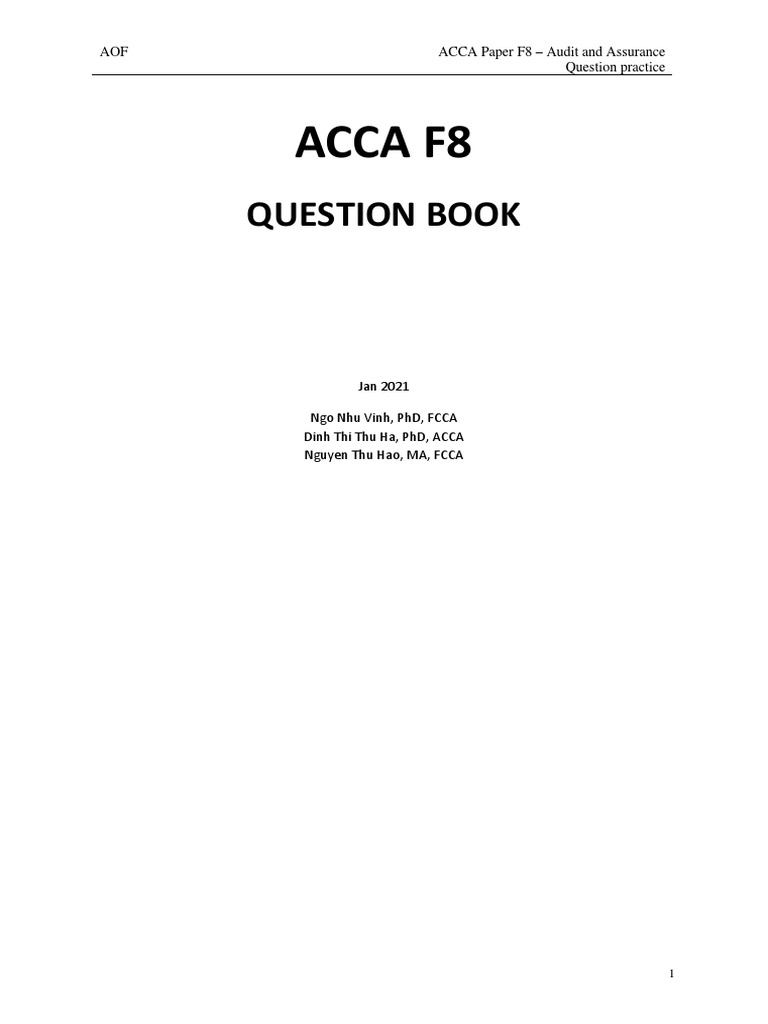 ACCA F8 Audit & Assurance Practice Questions | PDF | Financial Audit ...