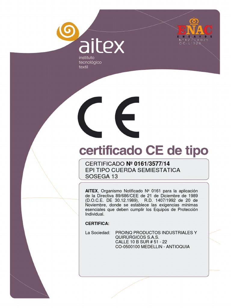 Certificado Cuerda SOSEGA 13mm | PDF