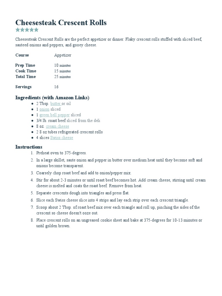 Cheesesteak Crescent Rolls - Favorite Family Recipes | PDF