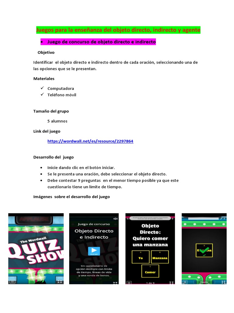 Juegos para La Enseñanza Del Objeto Directo | PDF